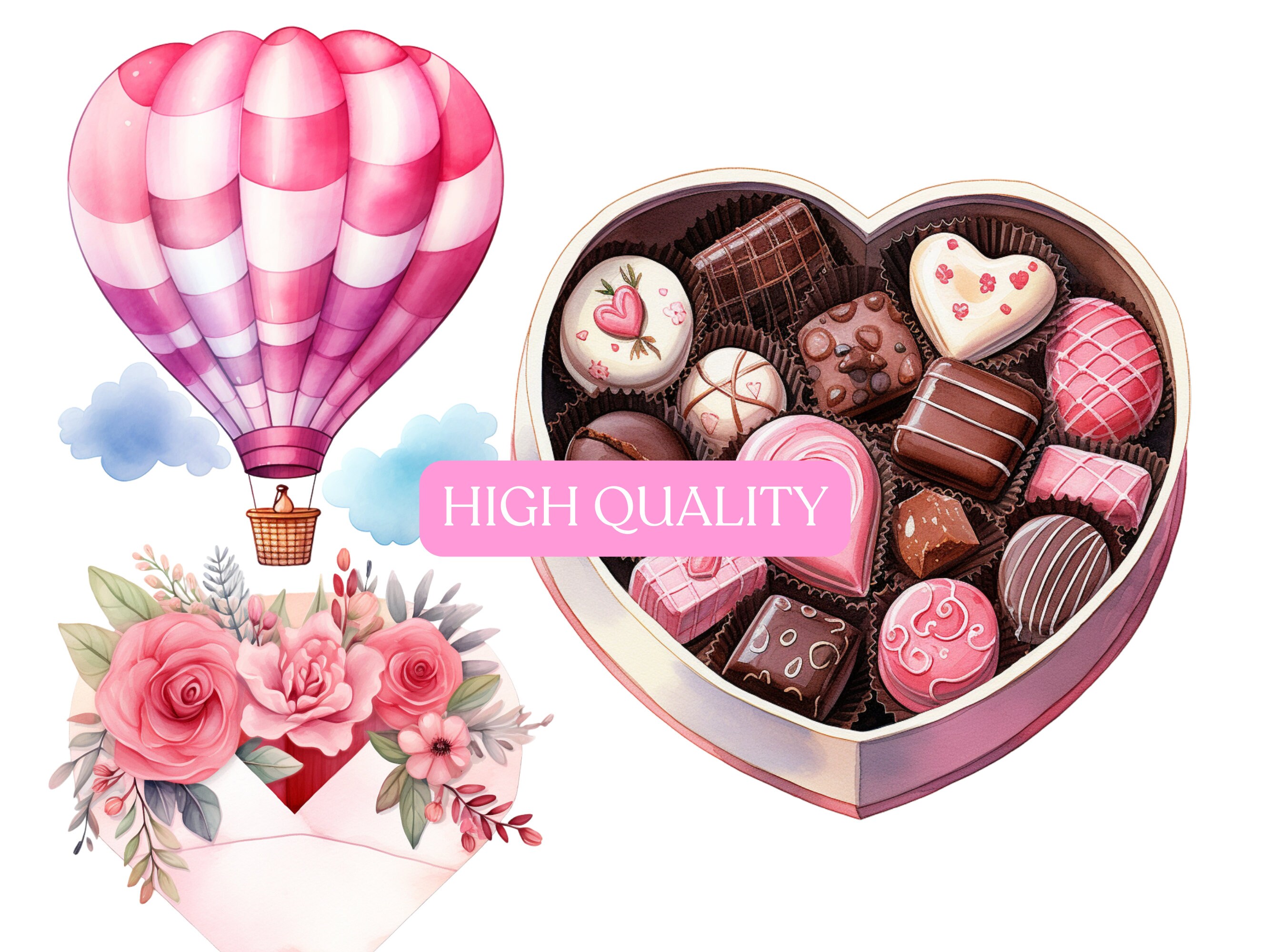 Valentine's Day Clipart, Pink Clipart, Watercolor Valentine, Love ...