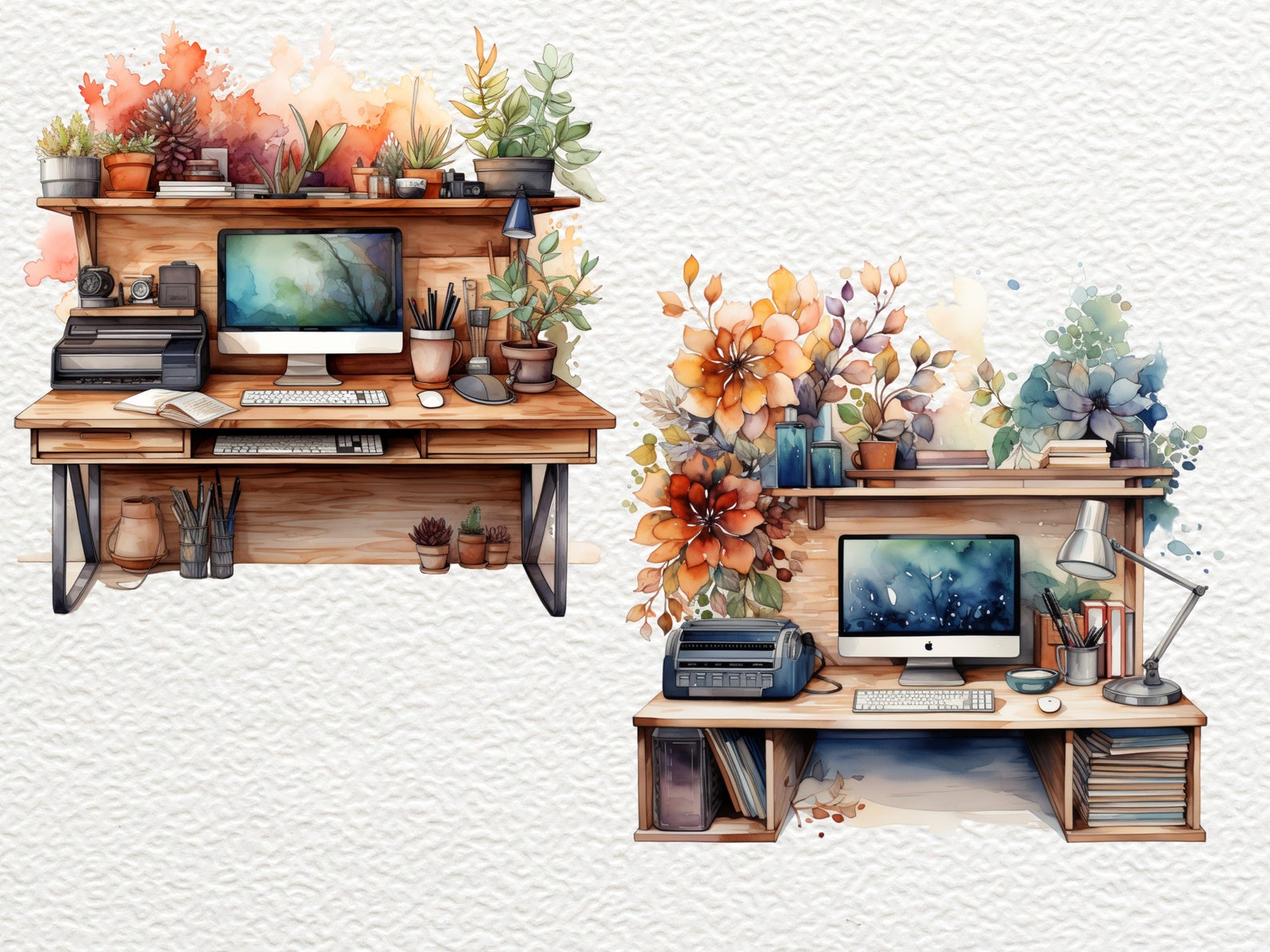 Watercolor Desk With Computer Clipart Watercolor Office Furniture ...