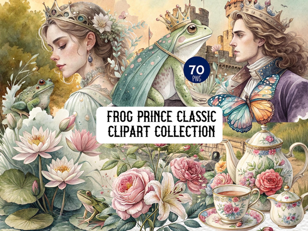 Frog Prince Clipart Bundle, Classic Fairy Tale PNG, Princess and the ...