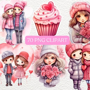 Valentine's Day Clipart, Pink Clipart, Watercolor Valentine, Love ...