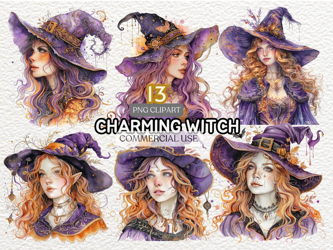 Charming Witch Halloween Clipart | Mystical Clipart | Spooky Download ...