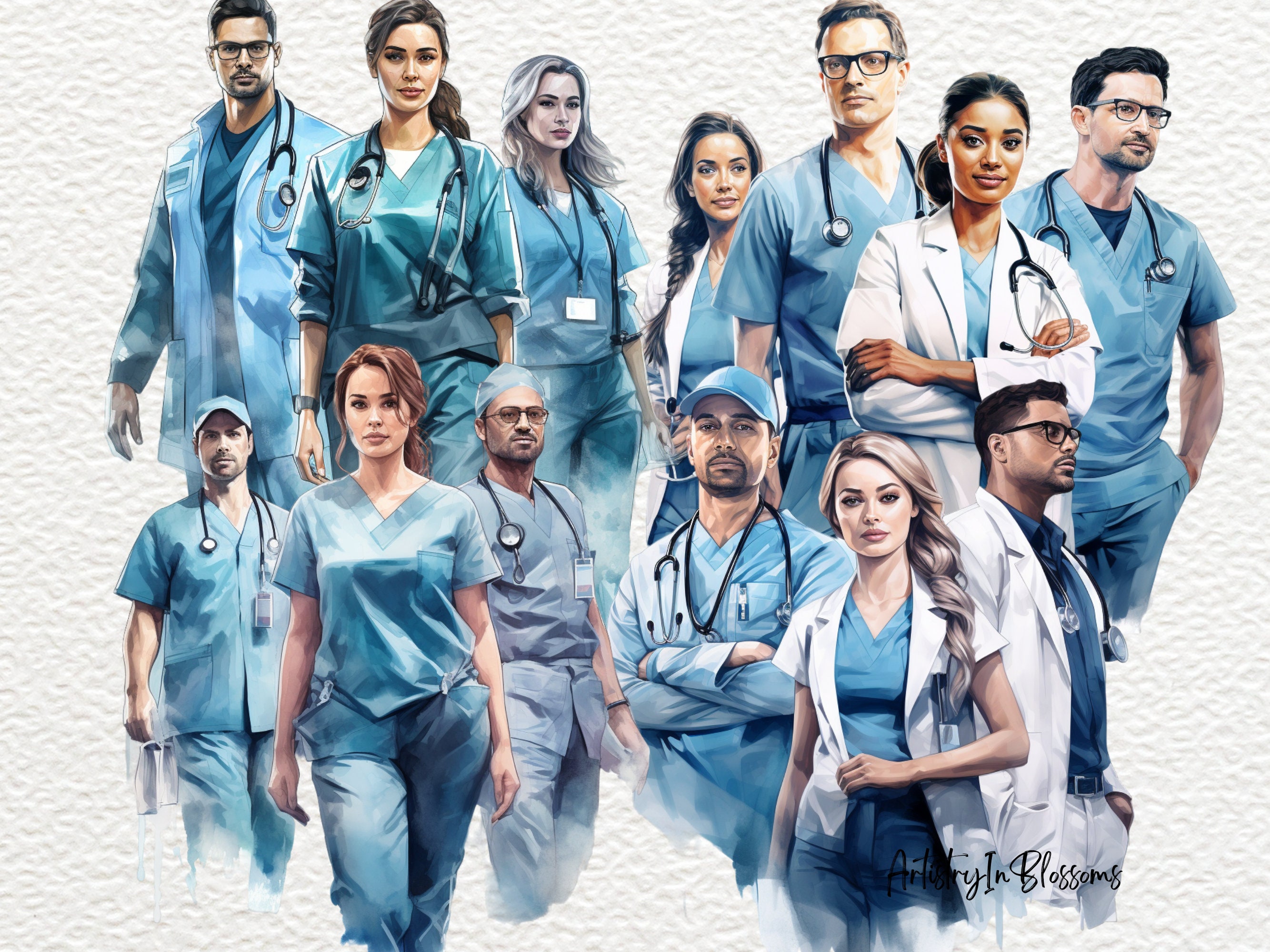 Watercolor Medical Clipart, Doctor Clipart, Healthcare Clipart ...