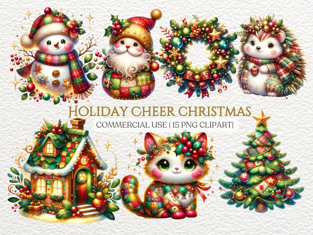 Holiday Cheer Christmas Clipart Charming Christmas Clipart - Etsy