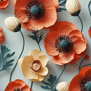 3D Poppy Flowers, Floral Seamless Pattern, Digital Paper, Poppy Art ...