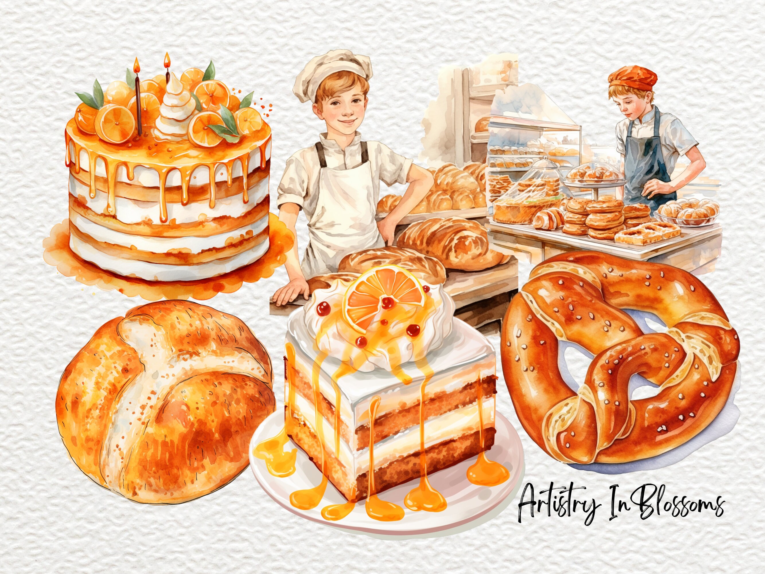 Watercolor Bakery Clipart, Watercolor Bread Clipart,baking Clipart ...