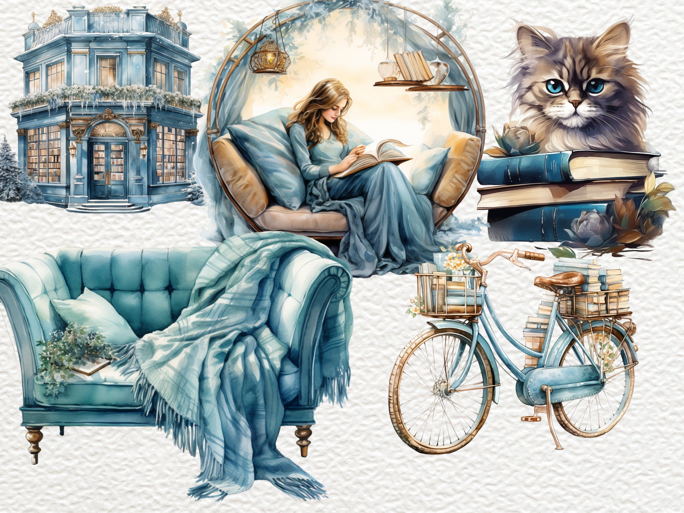 Winter Bookworm Watercolor Clipart, Cozy Clipart, Winter Clipart ...