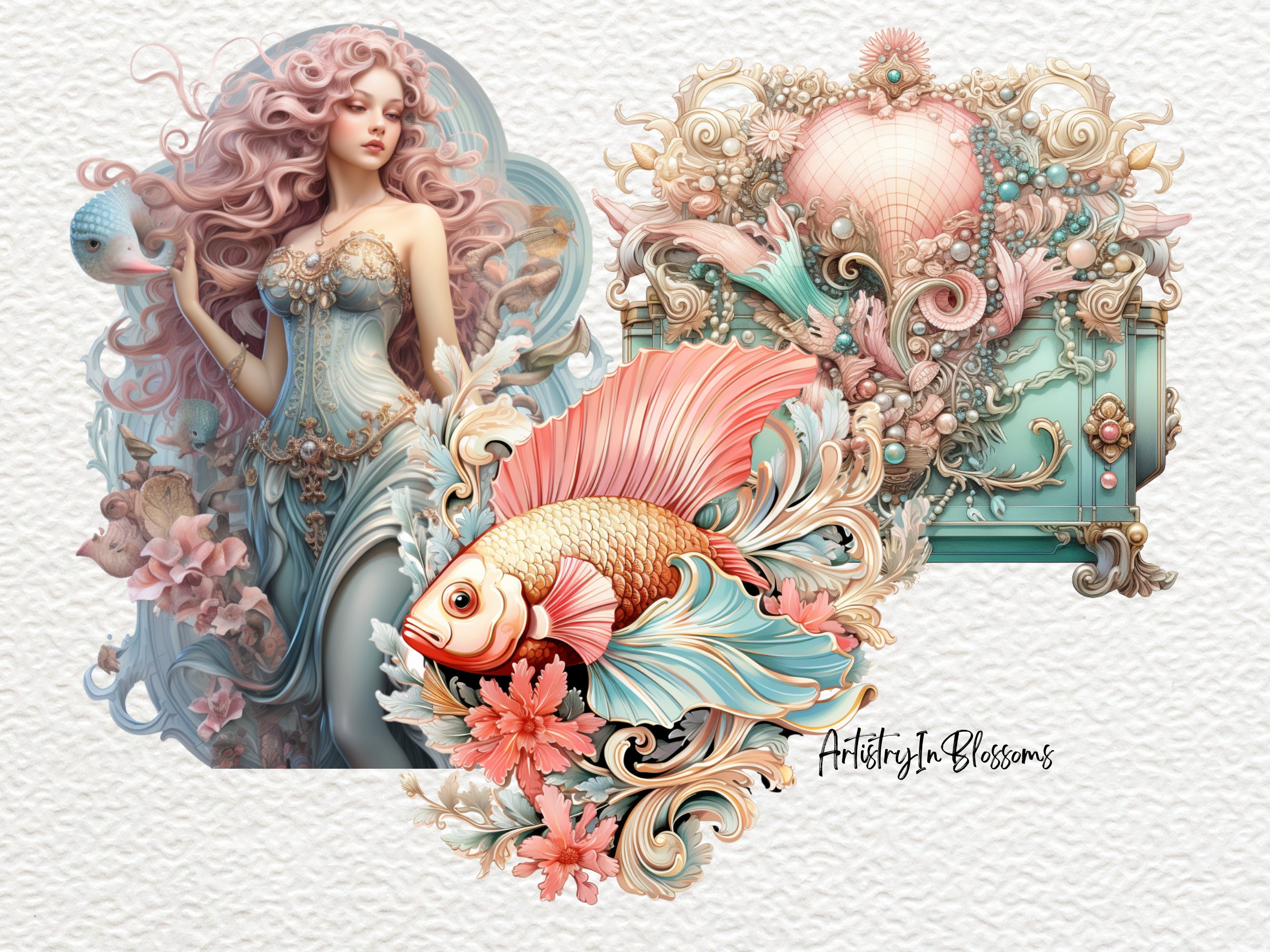 Watercolor Mermaid Clipart, Mermaid Png, Sea Clipart, Ocean Clipart ...