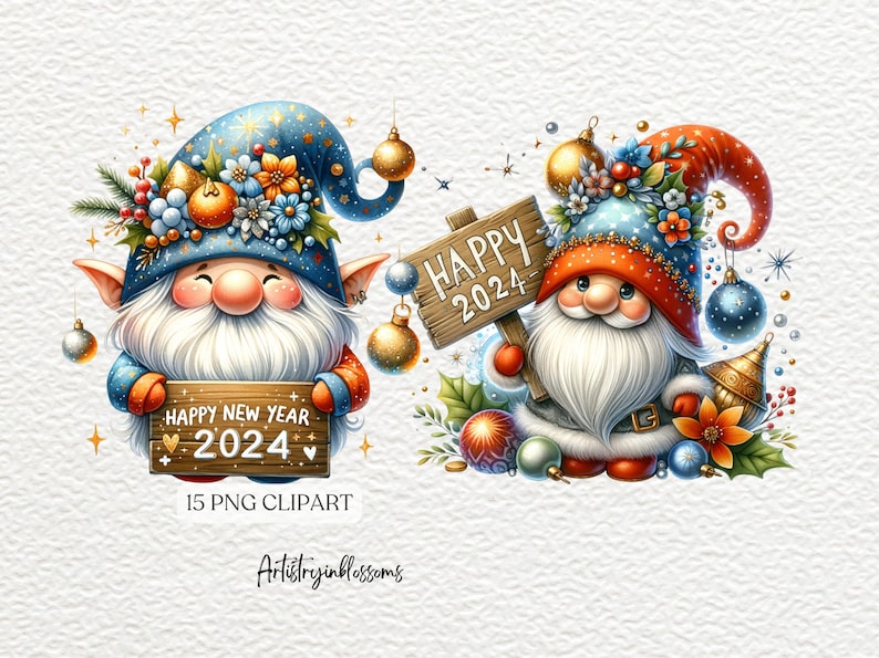 Festive Watercolor Gnomes PNG, New Year Gnomes Clipart, Gnome New Year ...