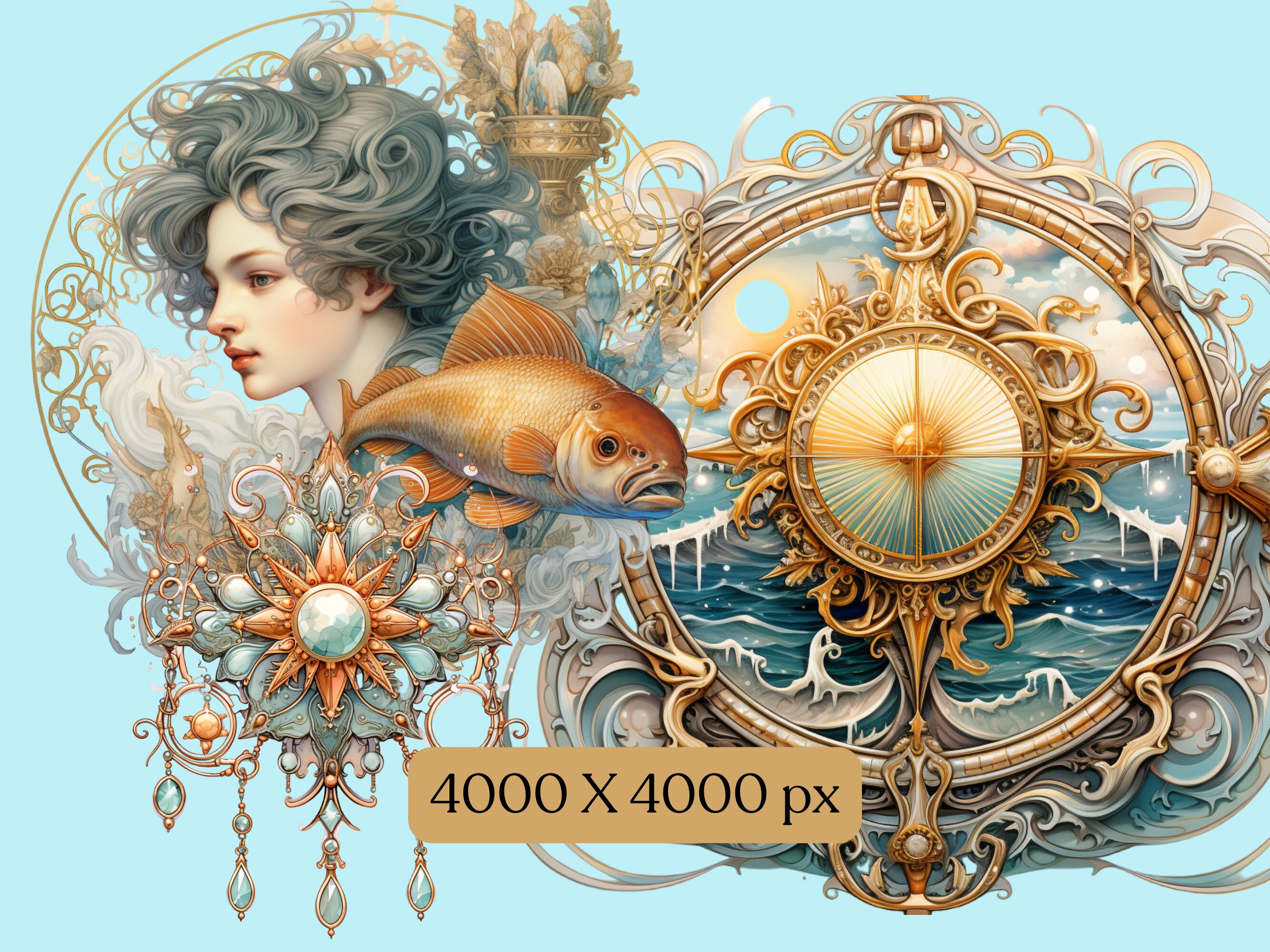 Undersea Watercolor Clipart, Mermaids and Sunken Treasure Clipart ...