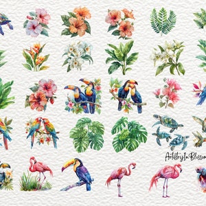 Watercolor Tropical Summer Clipart, Colorful Beach Art, Tropical Summer ...