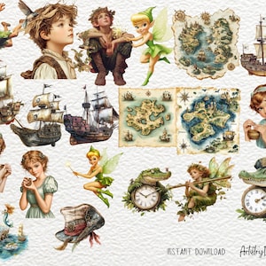 Watercolor Peter Pan Clipart | Peter Pan Digital Art | Peter Pan and ...