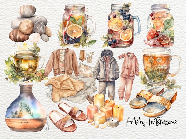 Watercolor Selfcare Clipart, Self-care Watercolor Clipart Bundle, Self ...