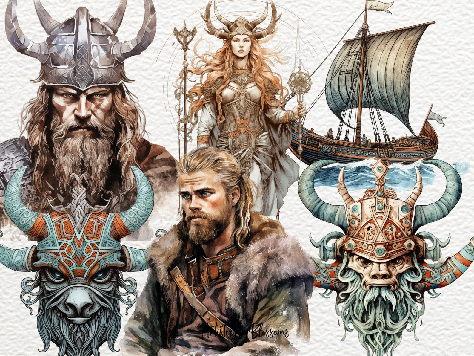 Watercolor Viking Clipart, Viking Png, Viking Cutfile, Scandinavian ...
