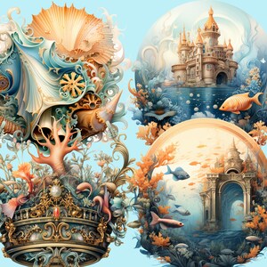 Undersea Watercolor Clipart, Mermaids and Sunken Treasure Clipart ...