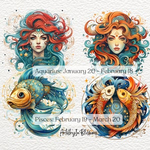 Watercolor Zodiac Signs Clipart, Horoscope Png Bundle, Zodiac Signs ...