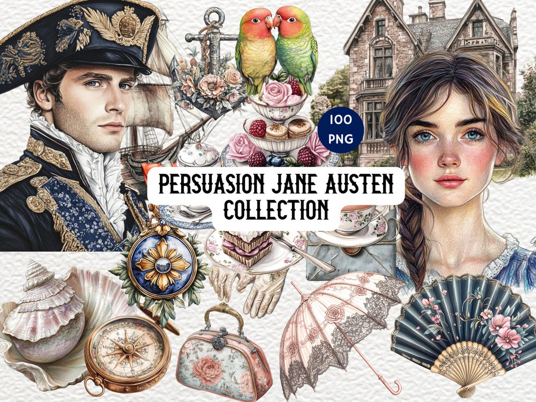 Persuasion Jane Austen Clipart, Regency Romance Digital Art, Classic ...