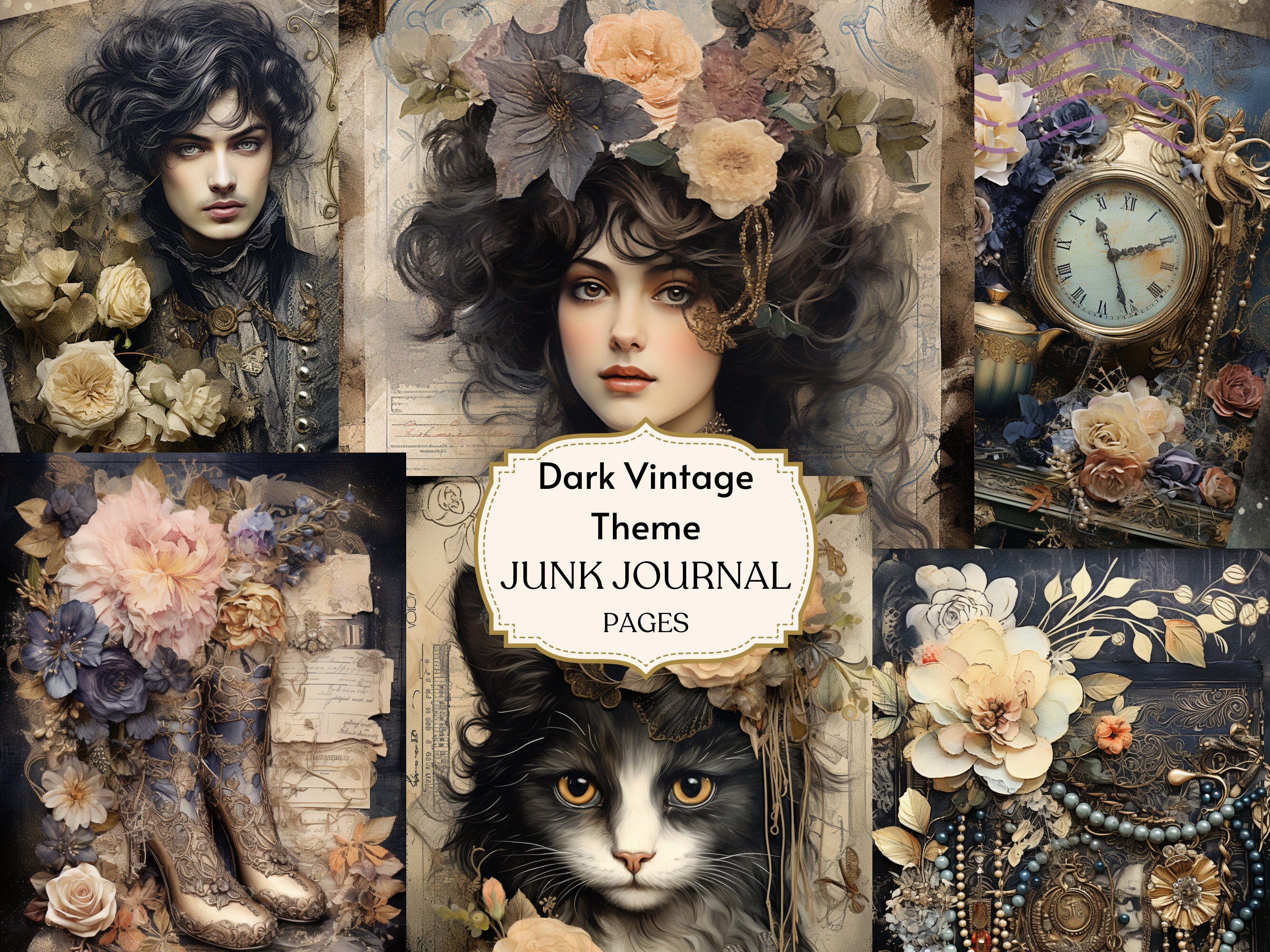 Dark Roses Junk Journal Pages | Digital Collage Sheet | Dark Roses Junk ...