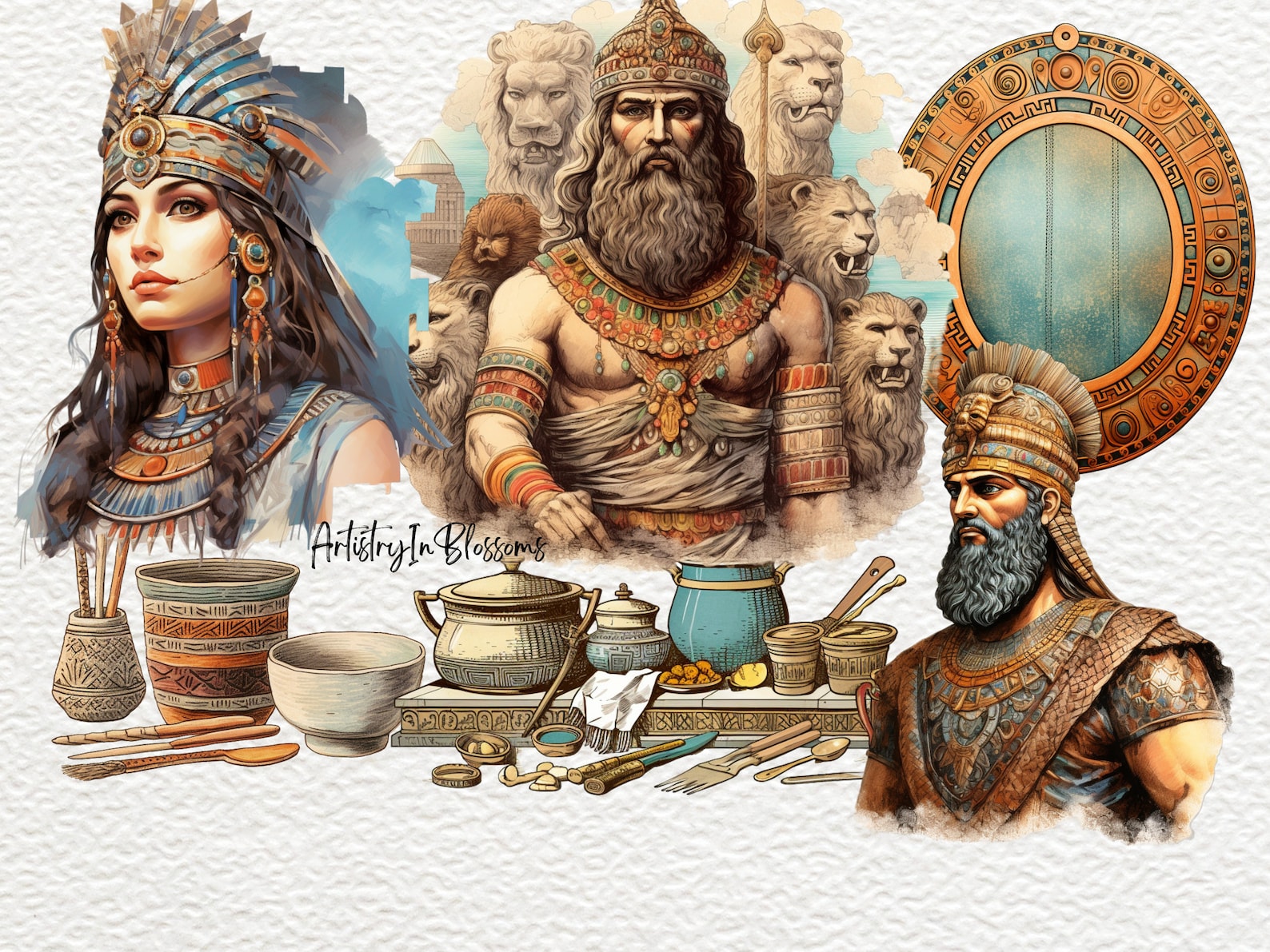 Watercolor Ancient Mesopotamia Clipart Mesopotamian Symbol - Etsy