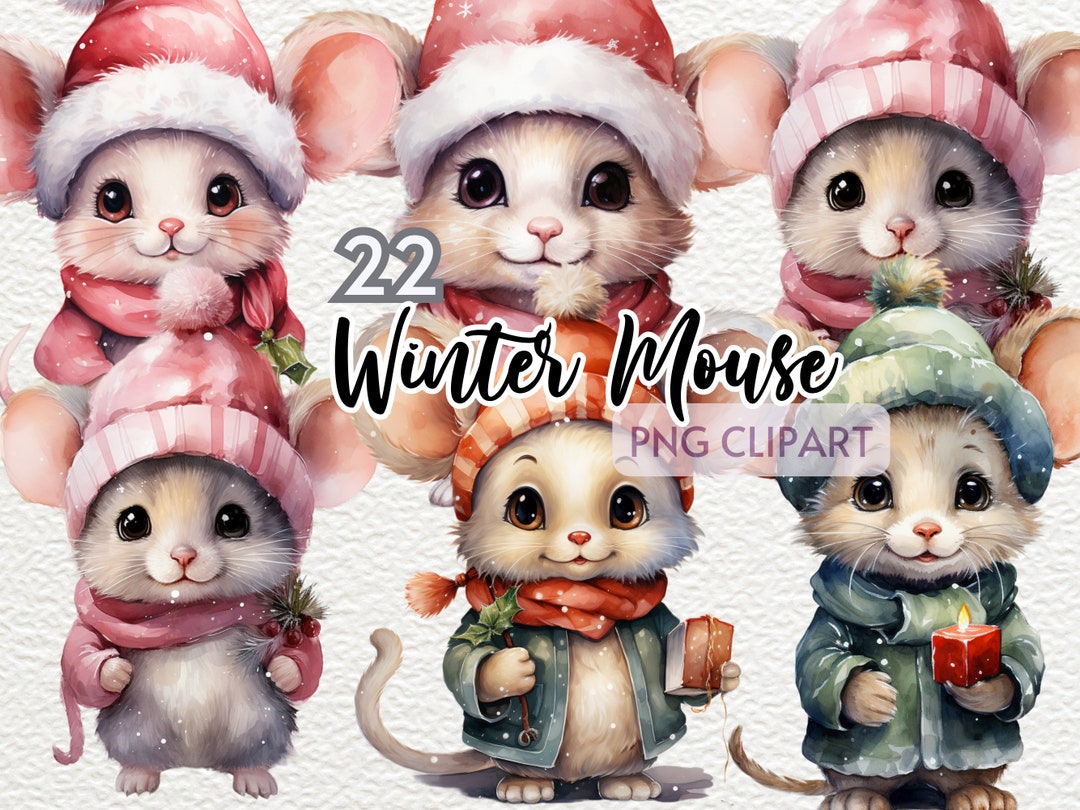 Watercolor Winter Mouse Clipart Christmas Mice Christmas Mouse Cute ...