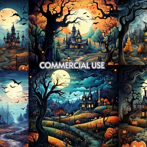 Printable Halloween Landscape Digital Paper, Halloween Scene, Spooky ...