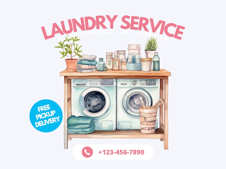 Watercolor Laundry Day Clipart, Housework Clipart, Laundry Png ...