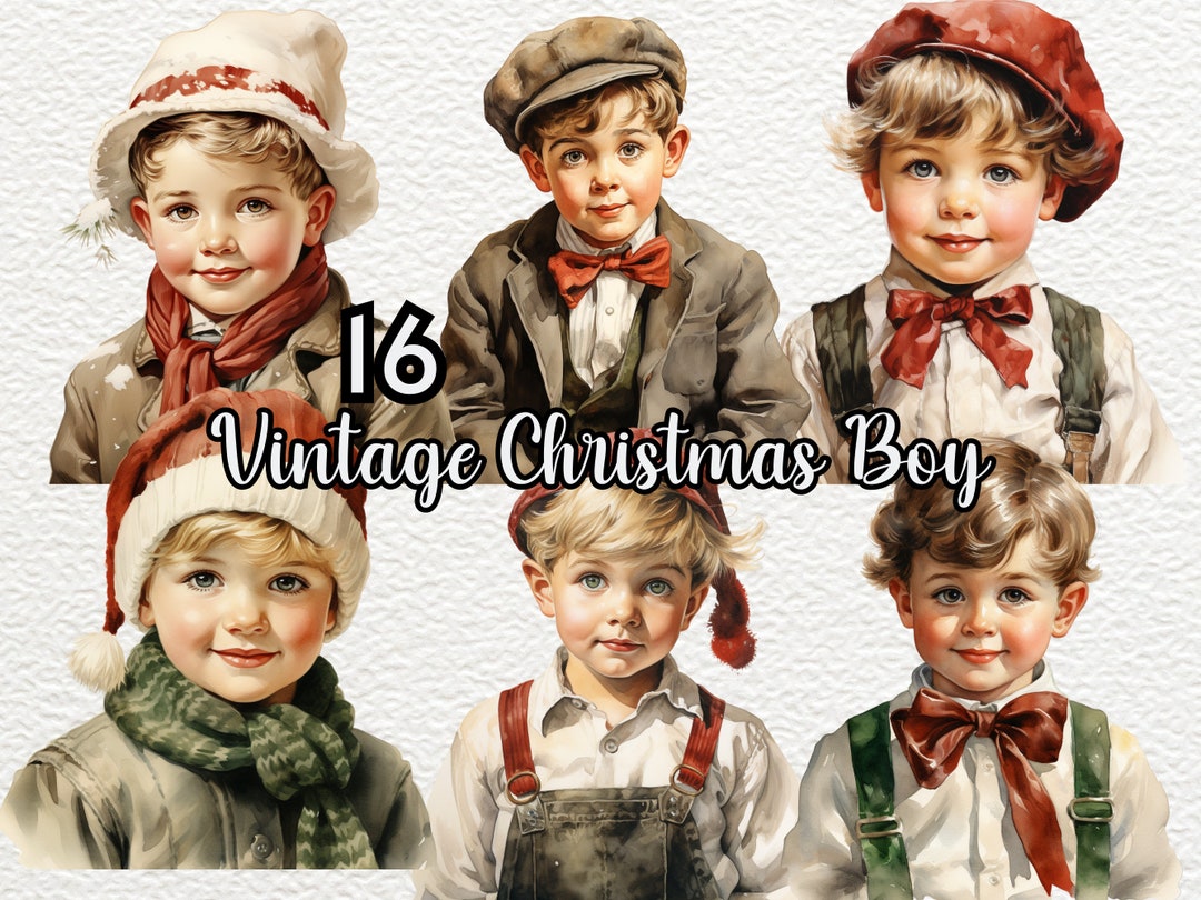 Watercolor Vintage Christmas Boy Clipart, Christmas Watercolor Family ...