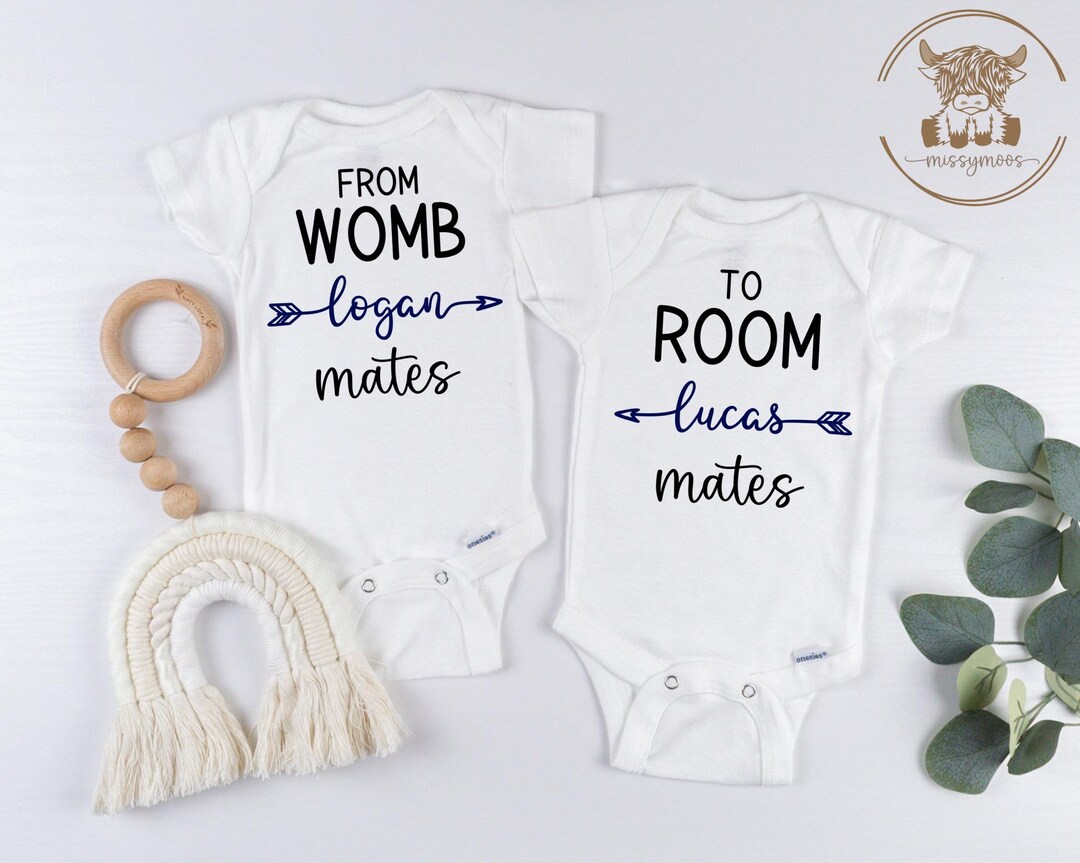 Twins Onesies®, Set of 2 , From Womb Mates to Room Mates, Personalized ...