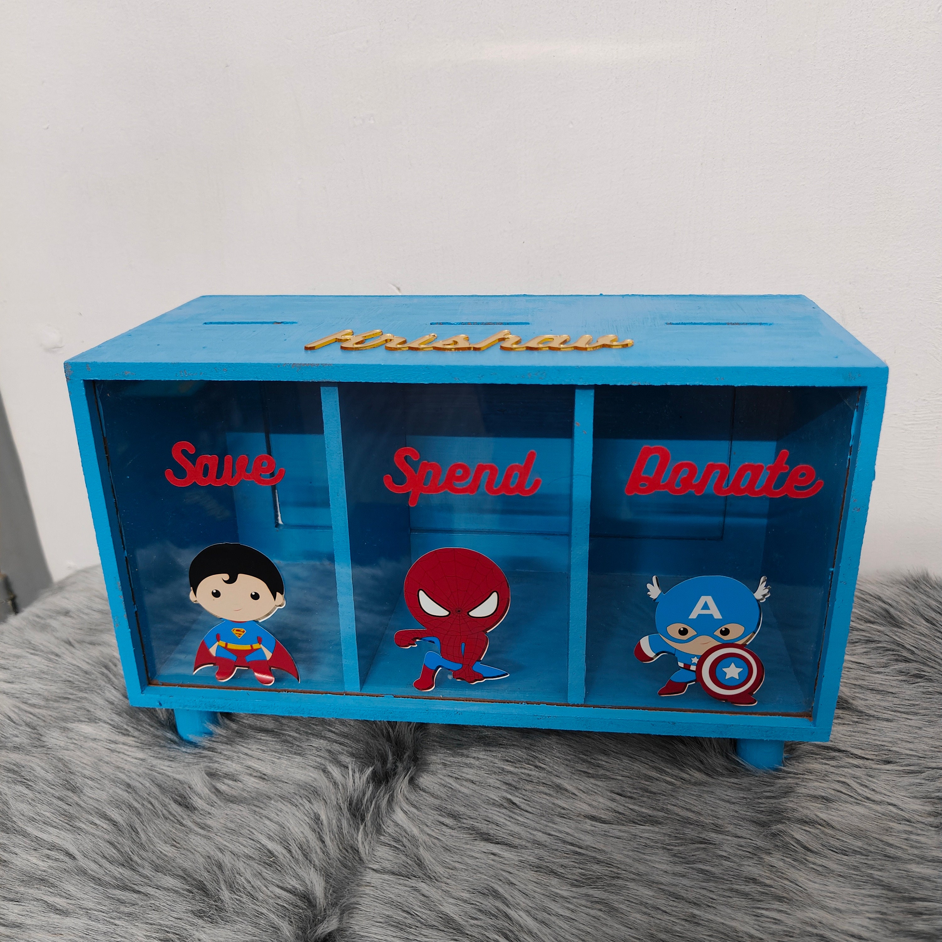 Handmade MDF Save Spend Donate Piggy Bank for Children - Etsy