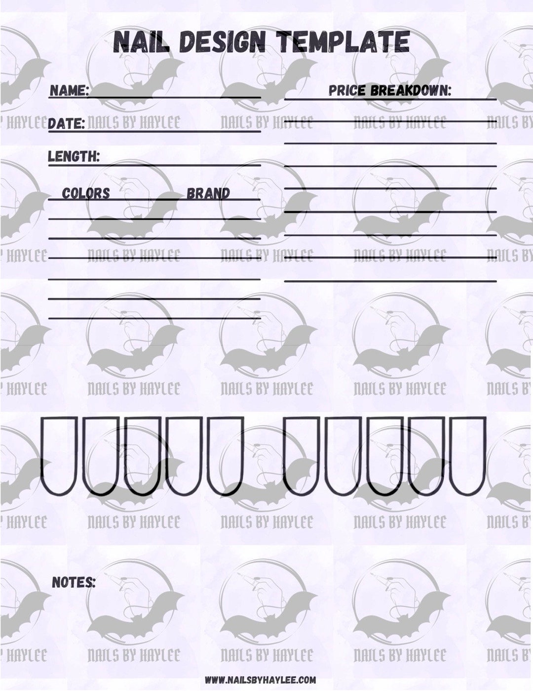 Long Square Nail Template, Nail Planner, Nail Organizer, Nail ...