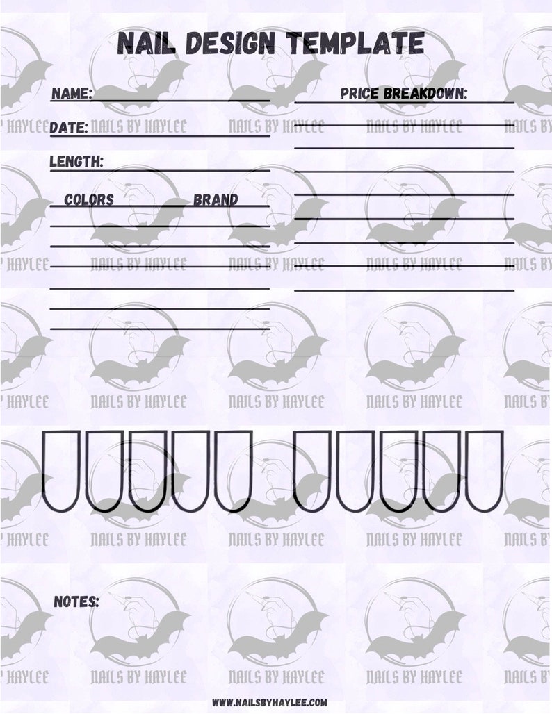 Long Square Nail Template, Nail Planner, Nail Organizer, Nail ...