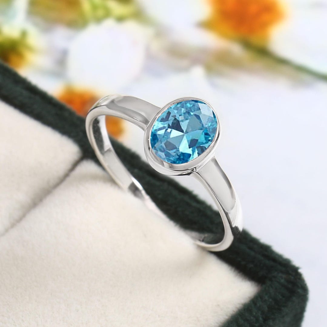 Handmade Aqua Apatite Ring in Solid 925 Sterling Silver, Engagement ...