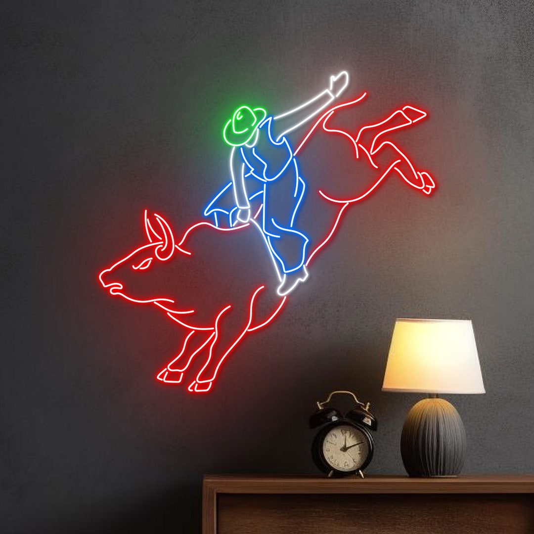 Rodeo Neon Sign Cowboy Riding Bull Led Light Cowboy Bull - Etsy