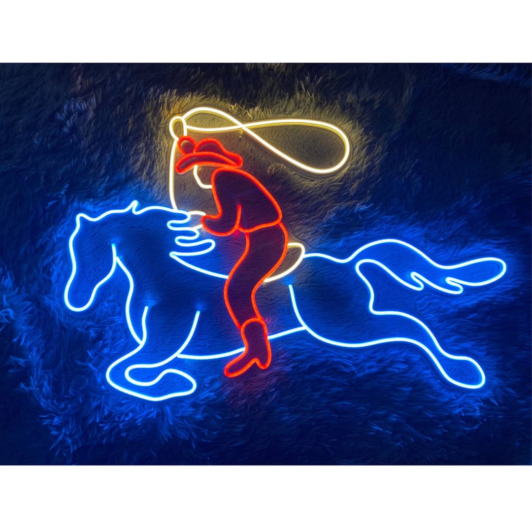 Rodeo Neon Sign Cowboy Riding Horse Led Light Cowboy Horse - Etsy