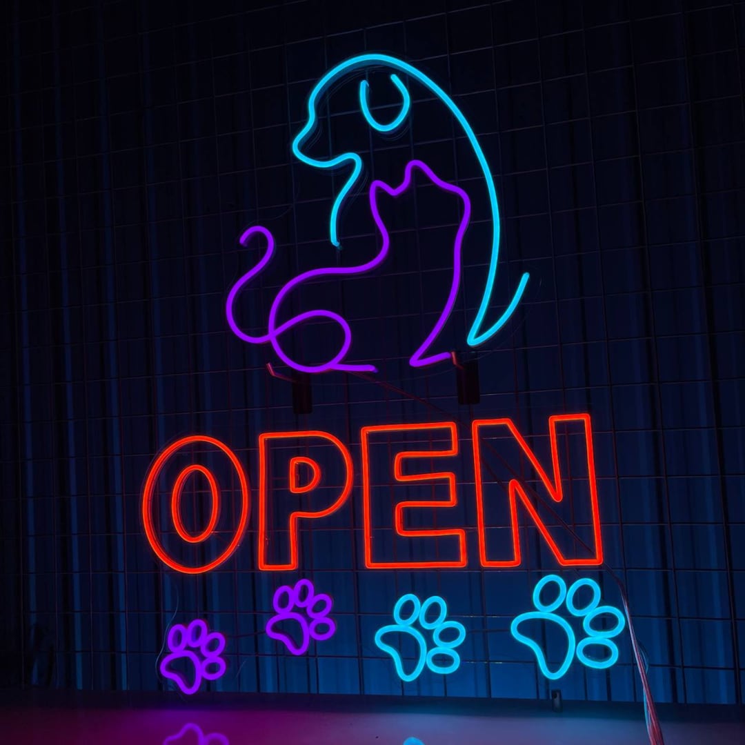 Open Paw Neon Sign Open Pet Leg Led Sign Dog Led Light Cat - Etsy