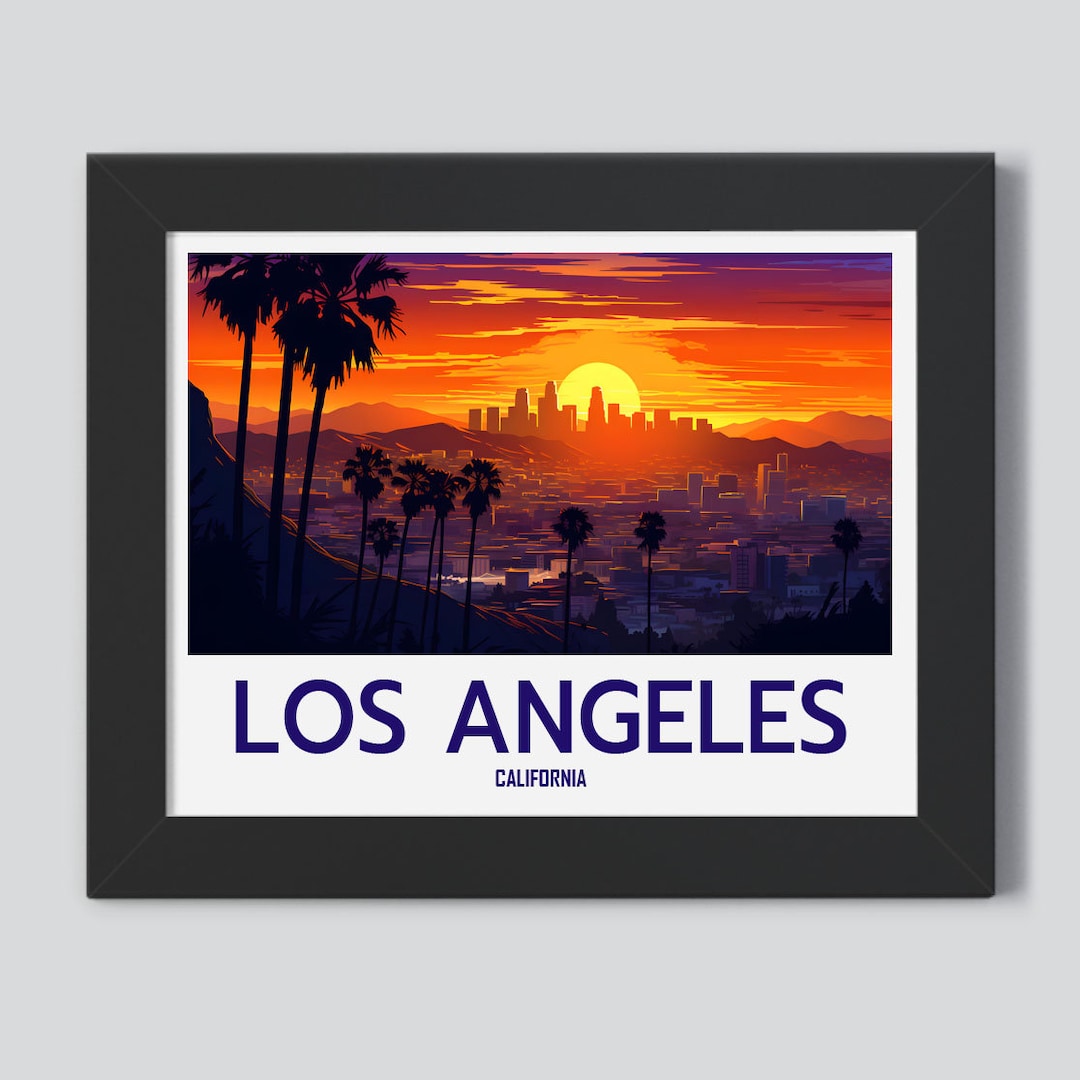 Los Angeles at Sunset Cityscape Skyline Palm Trees California Travel ...