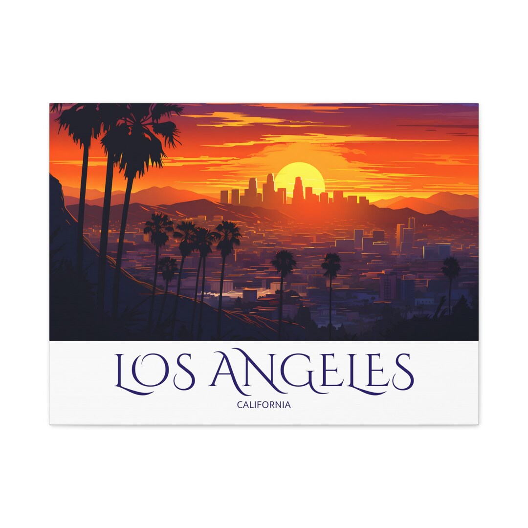 On Canvas Los Angeles at Sunset Travel Poster Print Wall Art Hanging ...