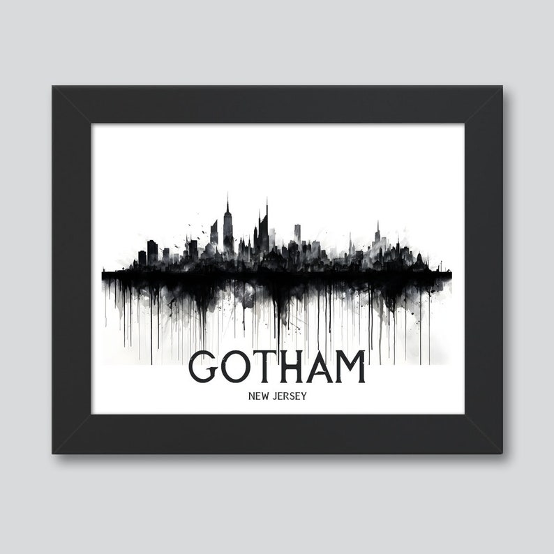 Gotham City Skyline New Jersey Comic Travel Poster Print Wall Art Home ...