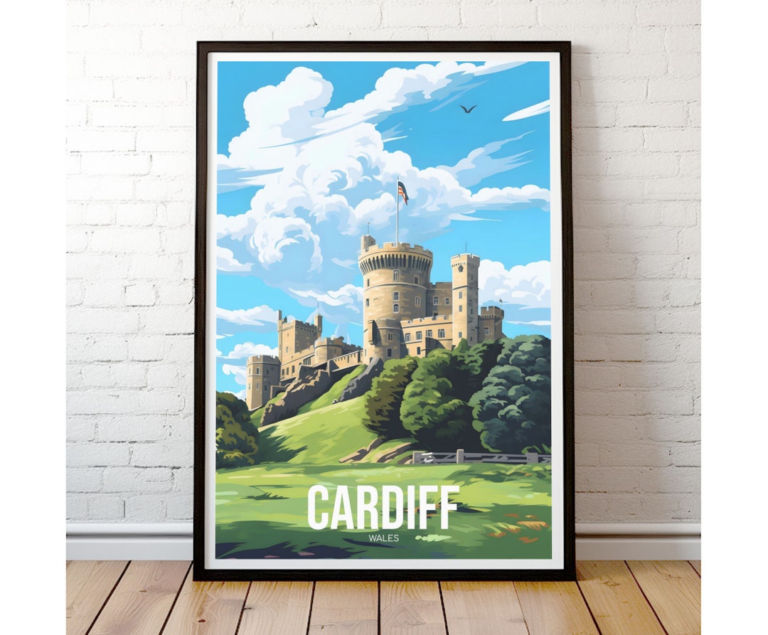 Cardiff Wales UK Castle Vintage Travel Poster | Cardiff Print | Cardiff ...