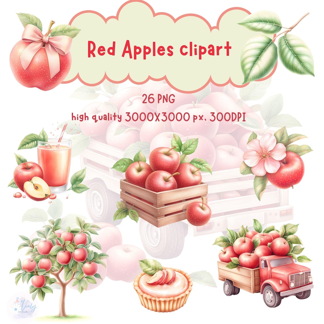 Red Apples Clipart, Apple Clipart, Transparent Background, Commercial ...