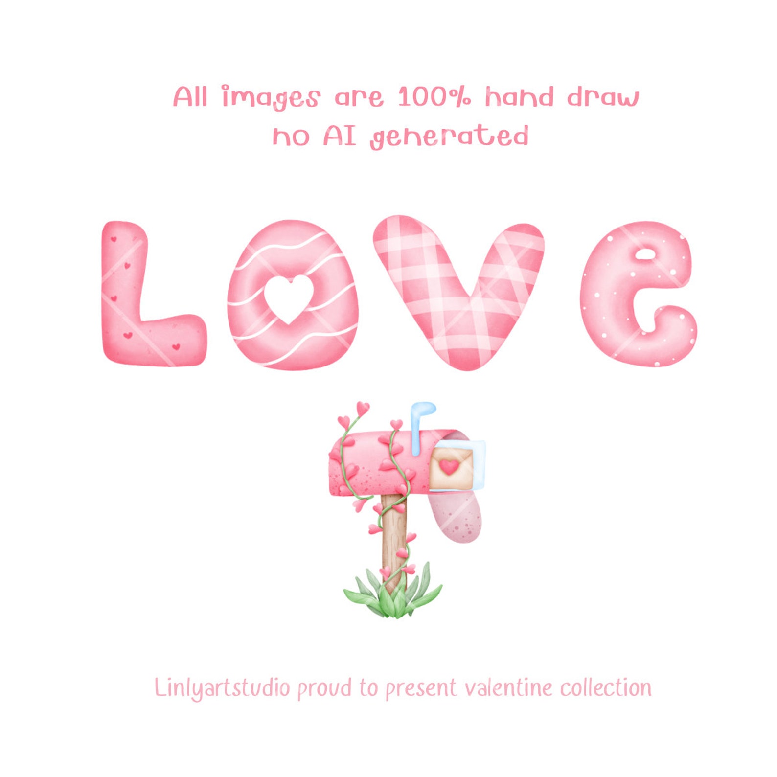 Valentine Clipart, Pink Heart Clipart, Love Clipart, - Etsy