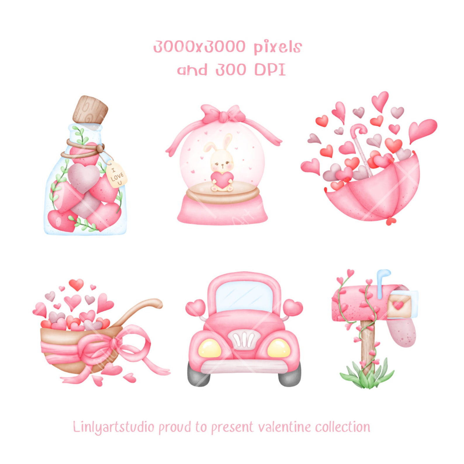 Valentine Clipart, Pink Heart Clipart, Love Clipart, - Etsy