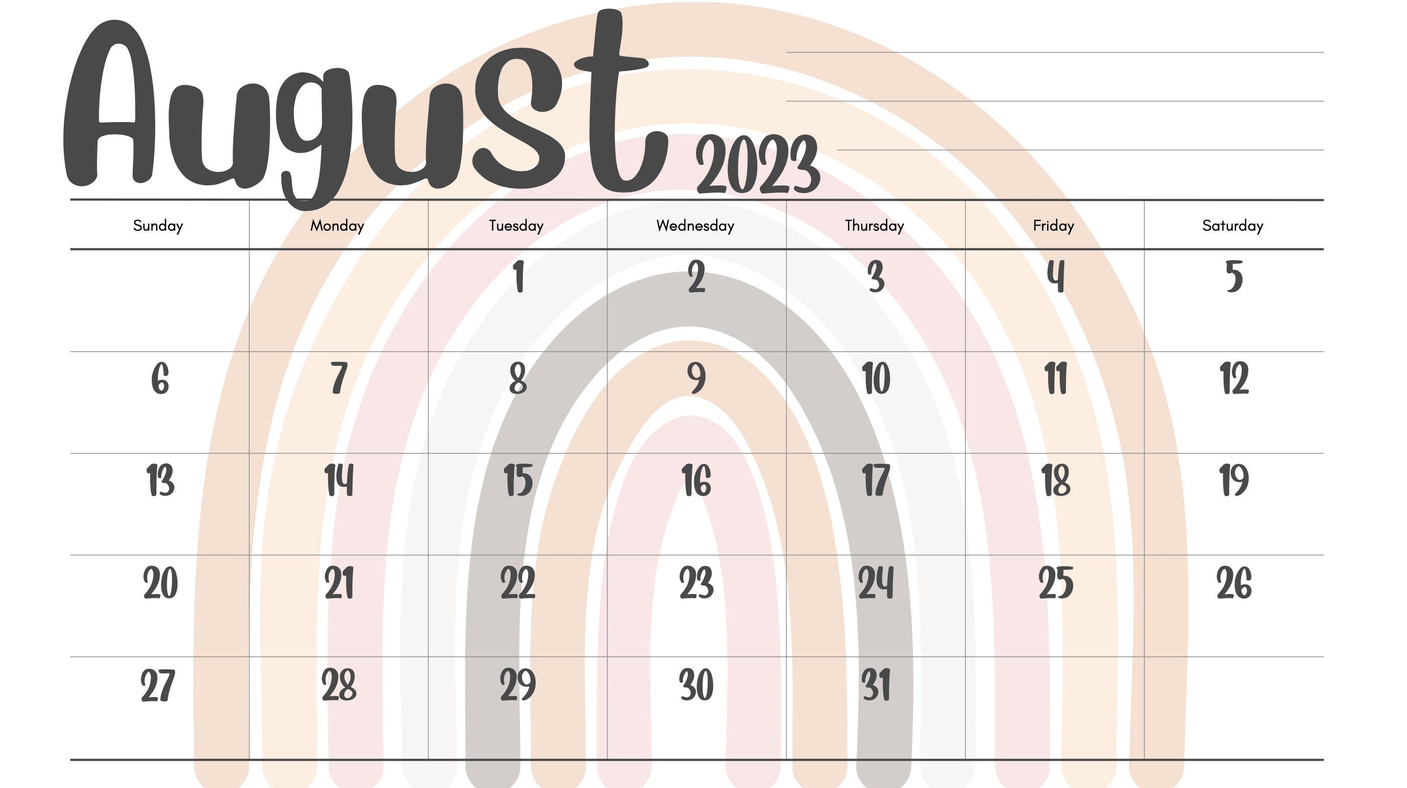 2023-23 Boho Rainbow Minimalist Calendar (printable) - Etsy