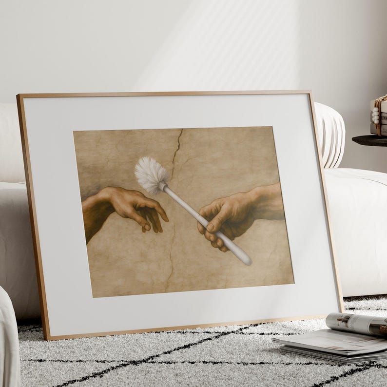 Funny Michelangelo Bathroom Art, the Creation of Adam Parody With ...