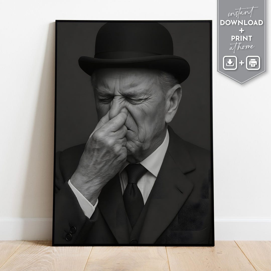 Funny Prince Philip Toilet Poster, Black and White Nose Holding ...