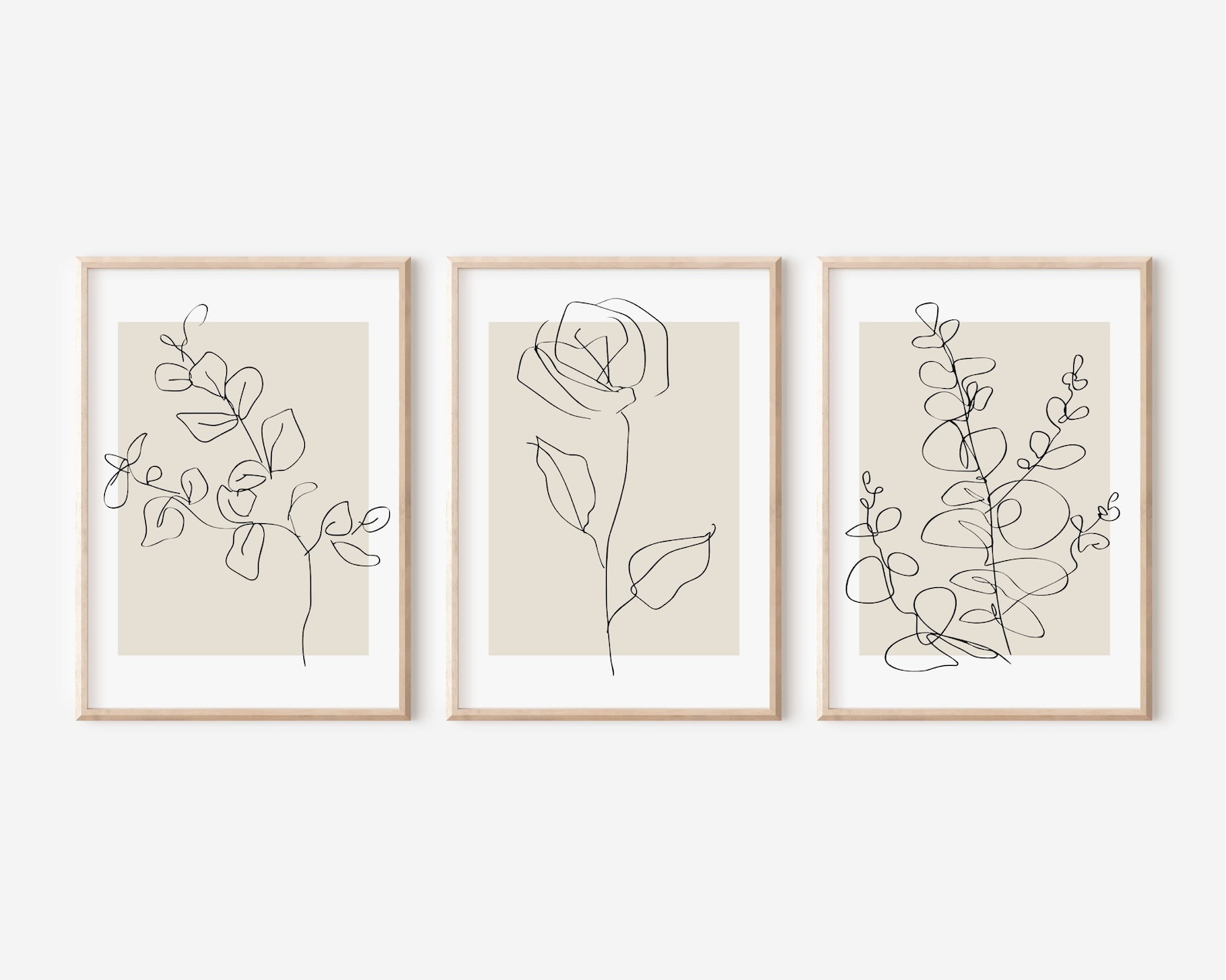 Set of 3 Neutral Botanical Prints, Plant Line Art Prints, Minimalist ...