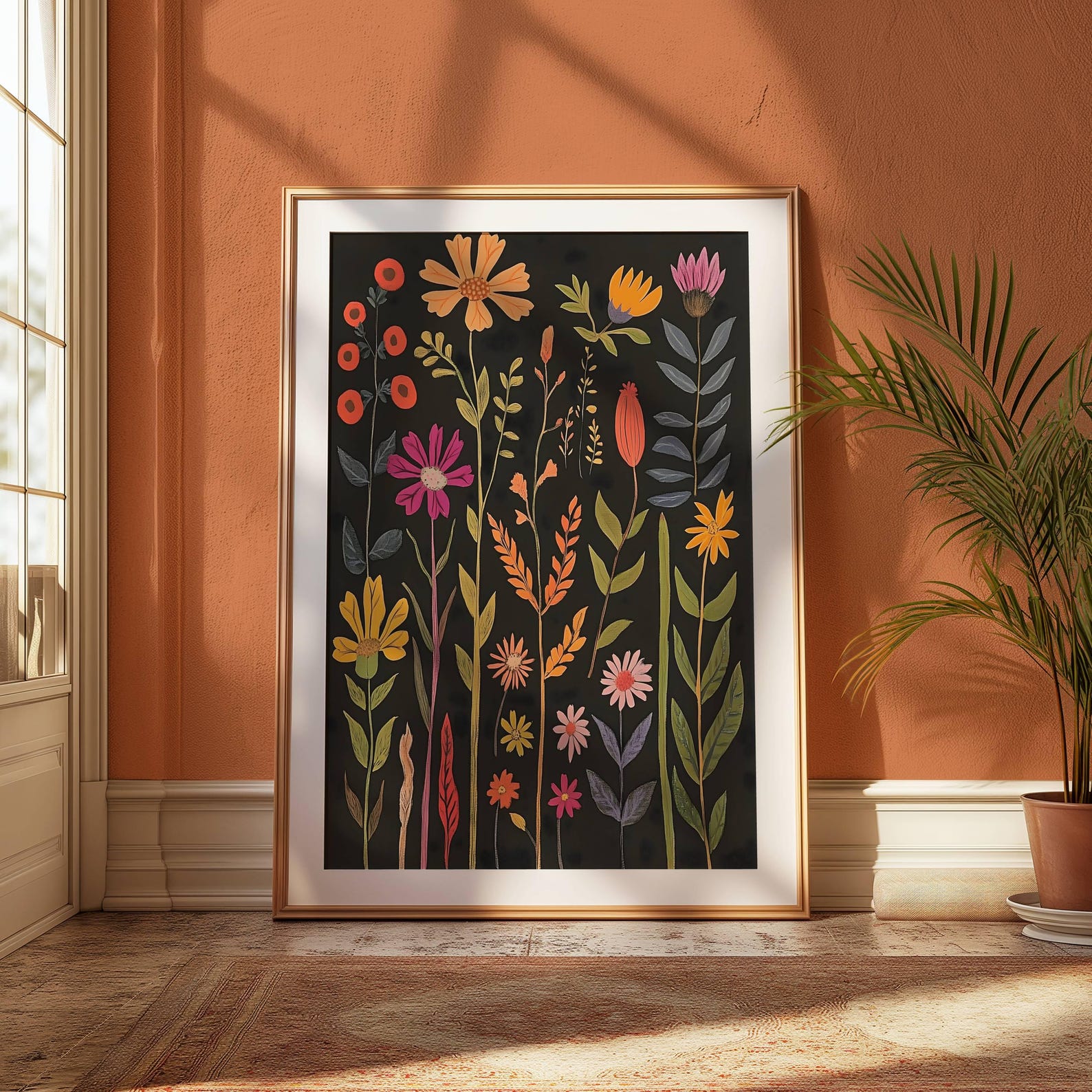 Wildflowers Print, Boho Print, Floral Art, Vintage Art, Dark Background ...