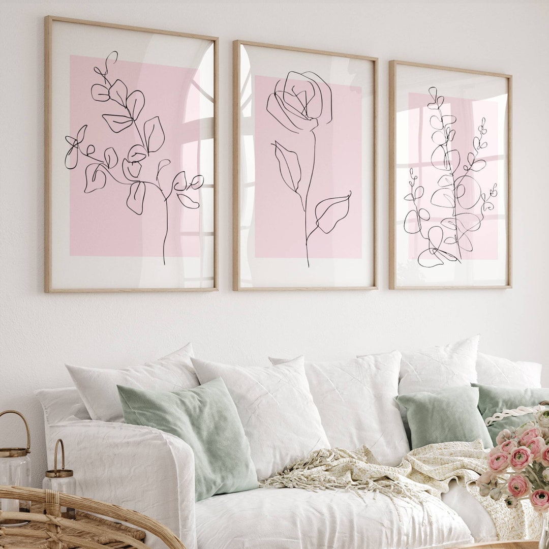Pink Wall Art Set of 3, Botanical Wall Decor, Plant Wall Art, Botanical ...