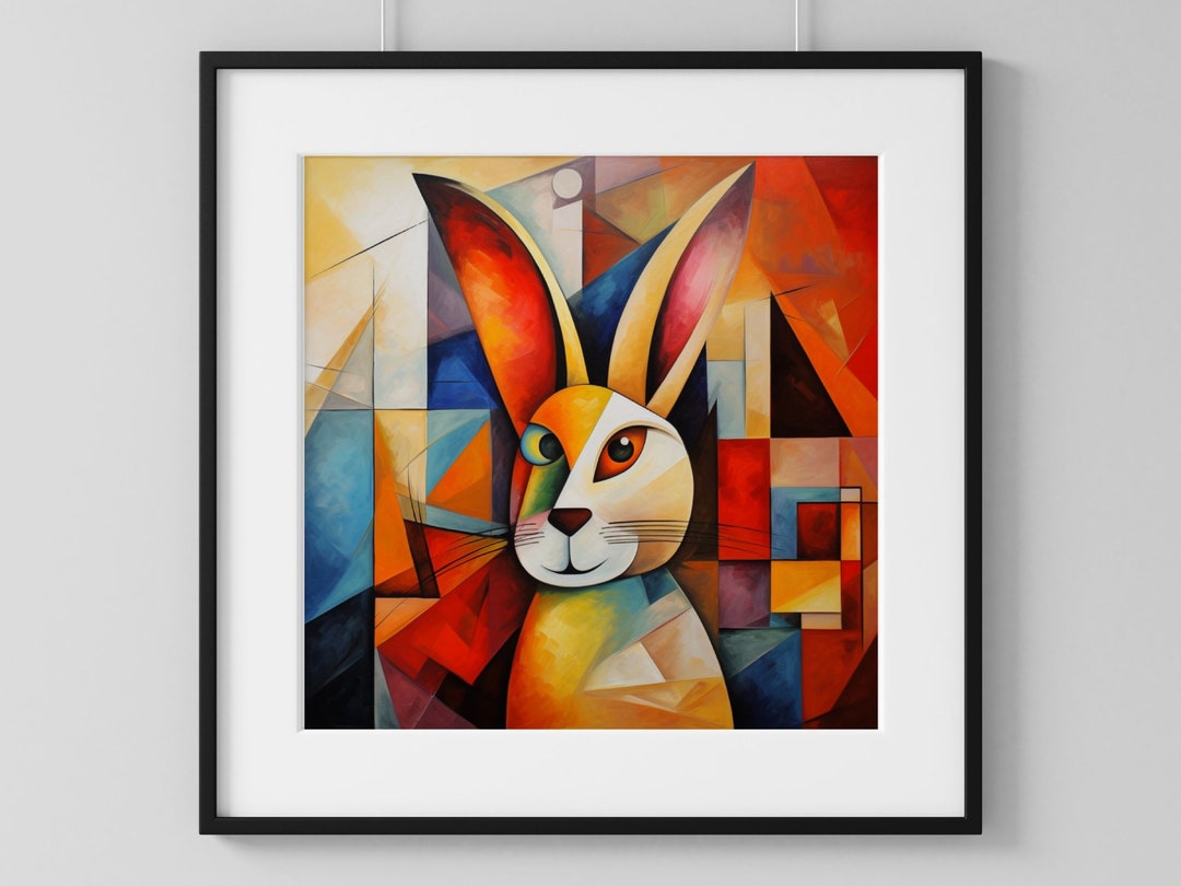 Rabbit, Art Print, Wall Art, Cubism, Chinese Animal Sign, Anniversary ...