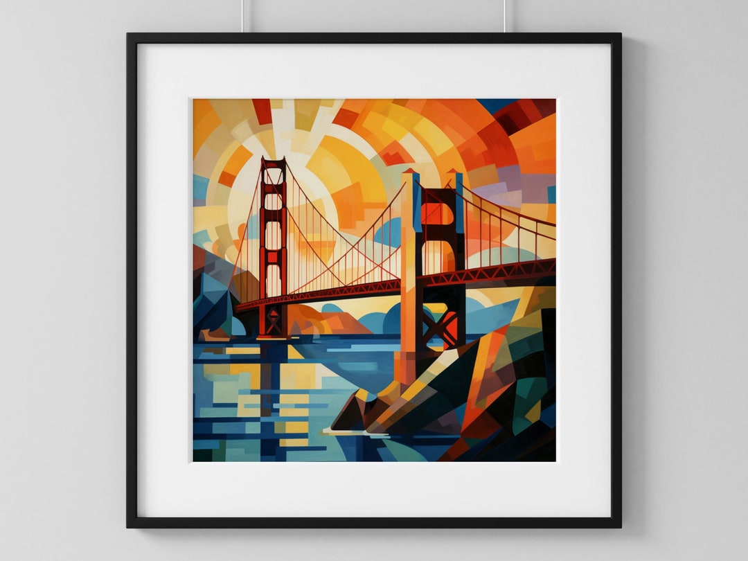 Golden Gate Bridge, Art Print, Wall Art, Cubism, Landscape, Landmark ...
