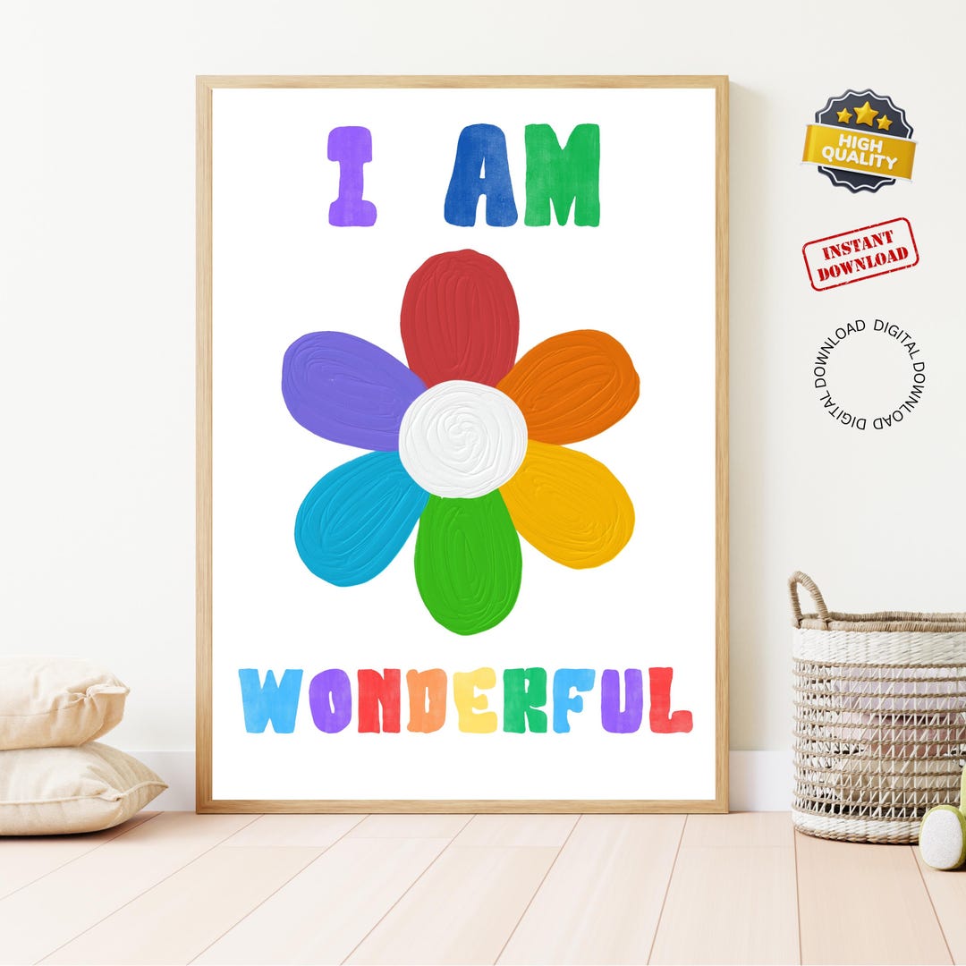 I AM WONDERFUL Affirmation Wall Art, Nursery Room Decor, Kid ...